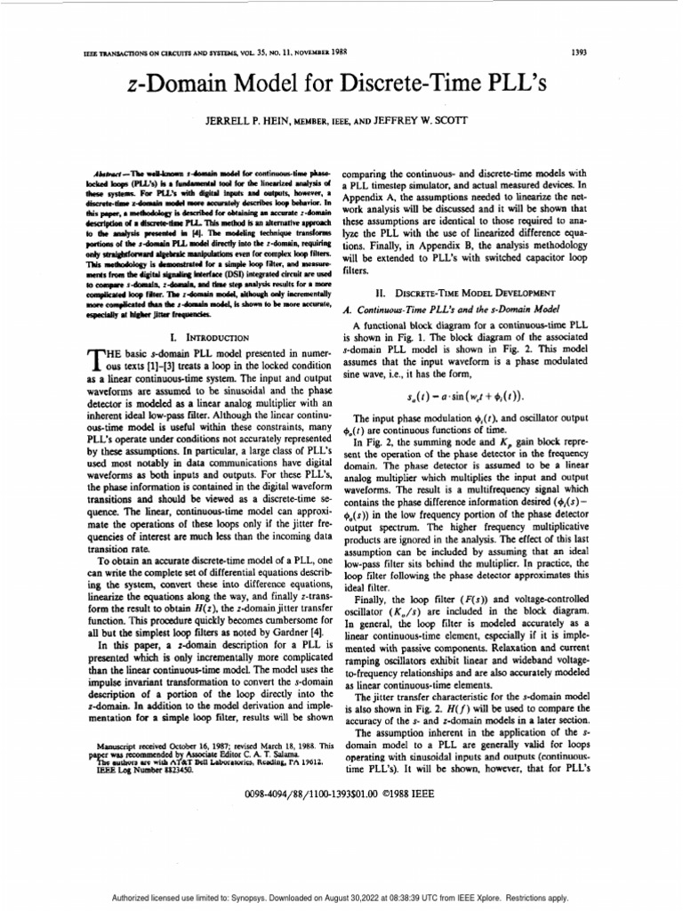 Z-Domain Model For Discrete-Time PLL's | PDF | Detector (Radio ...