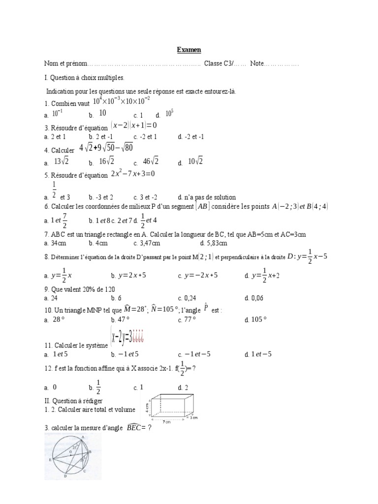 Examen Thod Long) c3 21-22 | PDF | Échecs | Géométrie