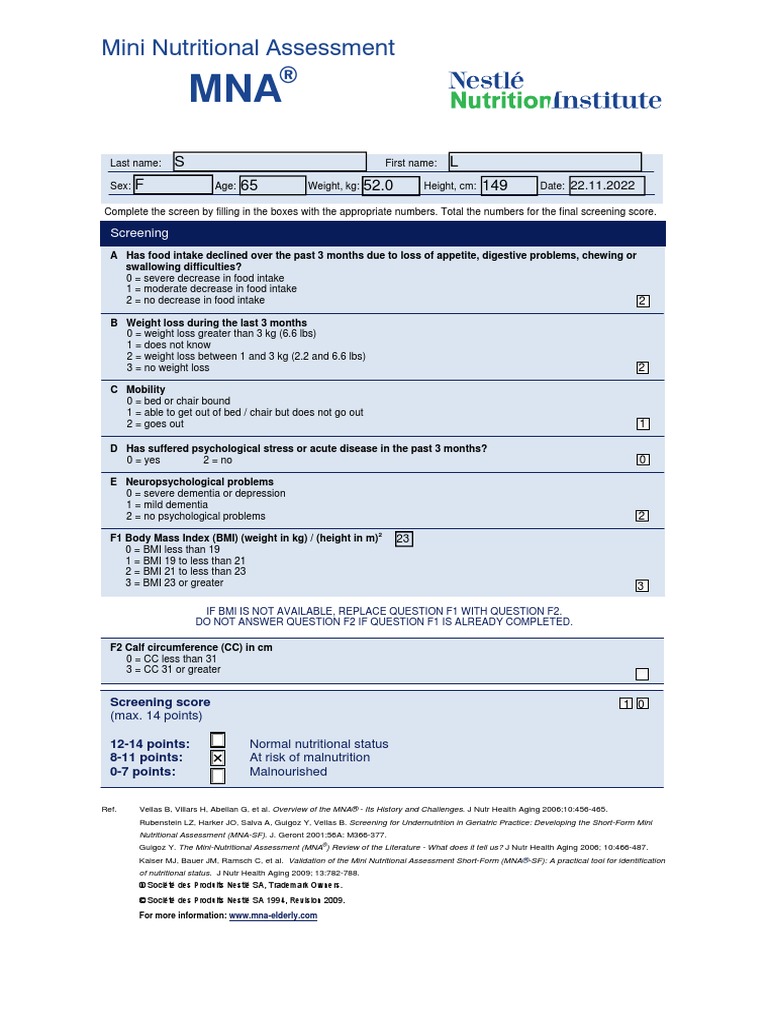 Mna Mini English | PDF | Body Mass Index | Weight Loss