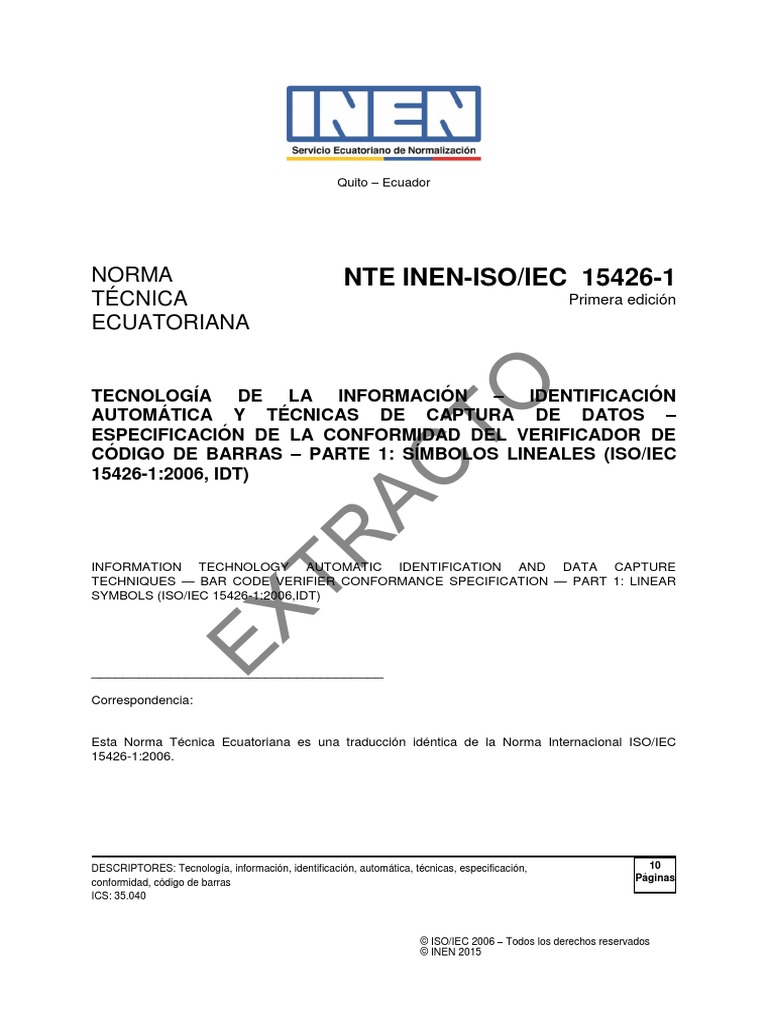 Nte Inen Iso Iec 15426 1 Instituto Ecuatoriano de Normalizacion | PDF | Tecnología