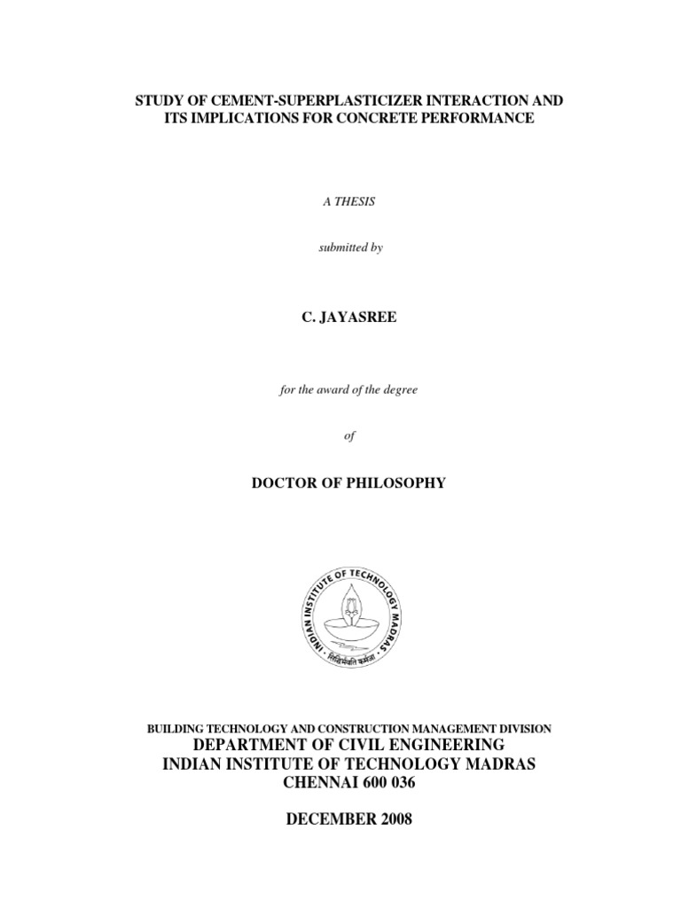 THESIS - C. JAYASREE - Jayasree Chakkamalayath | PDF | Concrete | Cement