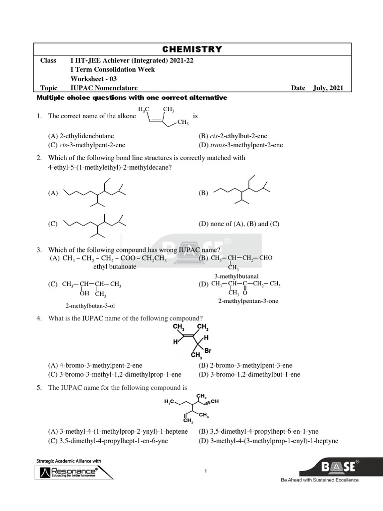 Worksheet - 03 (IUPAC Nomenclature) (BSB Sir) | PDF | Carboxylic Acid ...