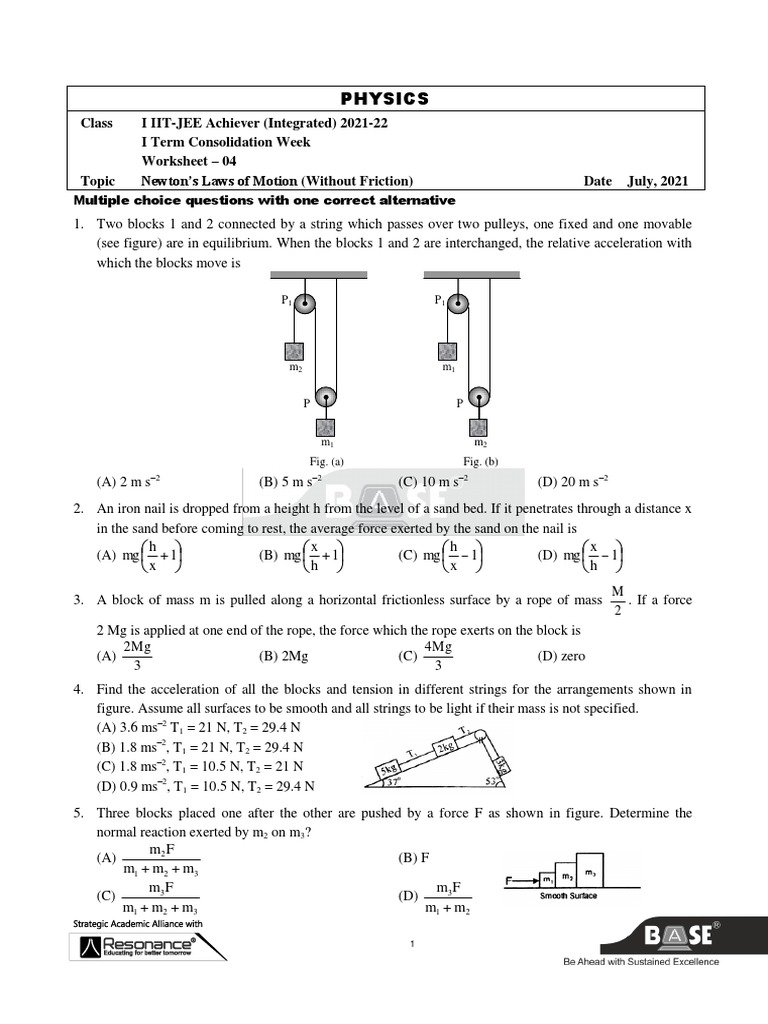 Worksheet - 04 (NLM (Without Friction) ) (AK Sir) | PDF | Force | Tension (Physics)