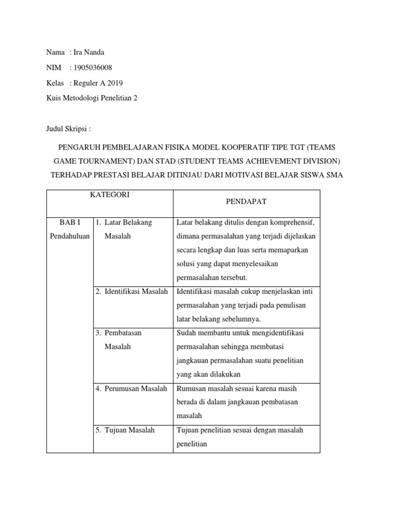 Ira Nanda - Kuis Metodologi Penelitian 2 | PDF