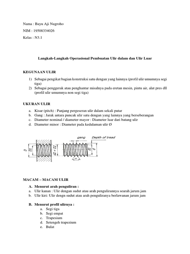 Pembuatan Ulir Dalam Dan Ulir Luar - Permesinan Kompleks - 026 | PDF | Teknologi & Rekayasa