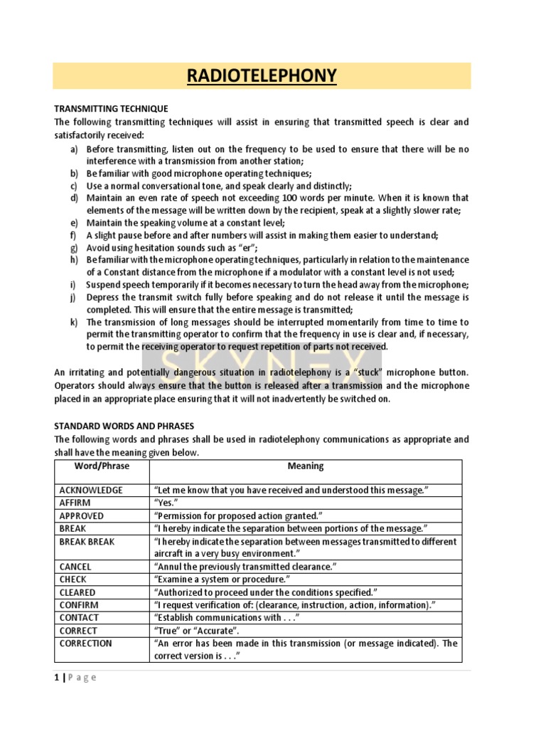 RADIOTELEPHONY | Download Free PDF | Air Traffic Control | Transponder ...