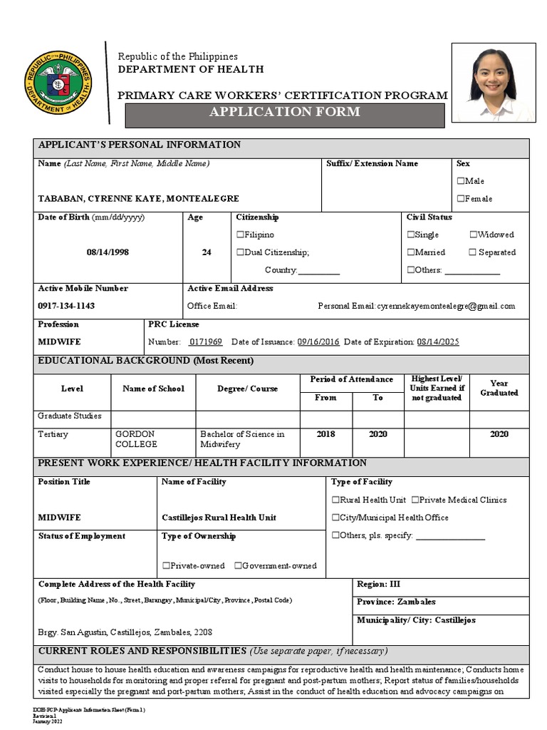 PCW Application Form - Tababan, Cyrenne Kaye | PDF | Midwife | Pregnancy