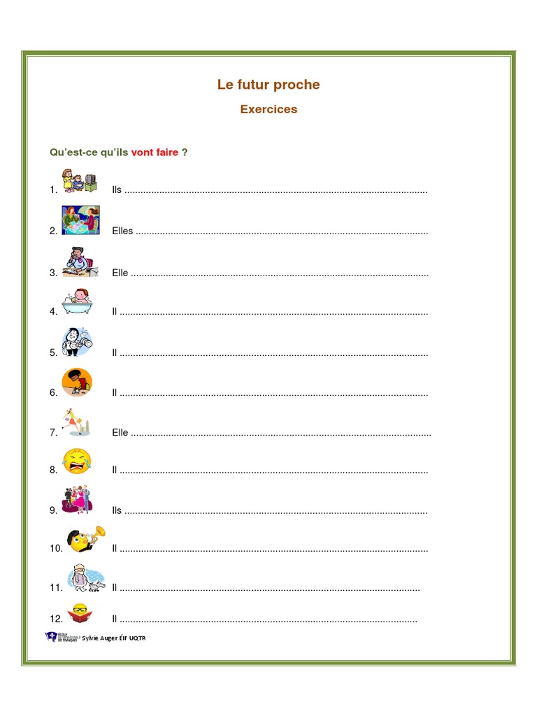 Exercices sur le futur proche | PDF | Arts du langage et discipline ...