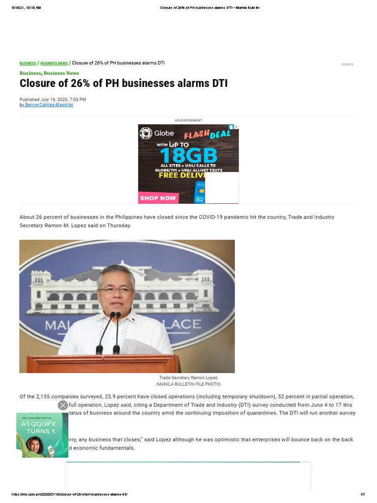 Closure of 26% of PH Businesses Alarms DTI - Manila Bulletin | PDF ...