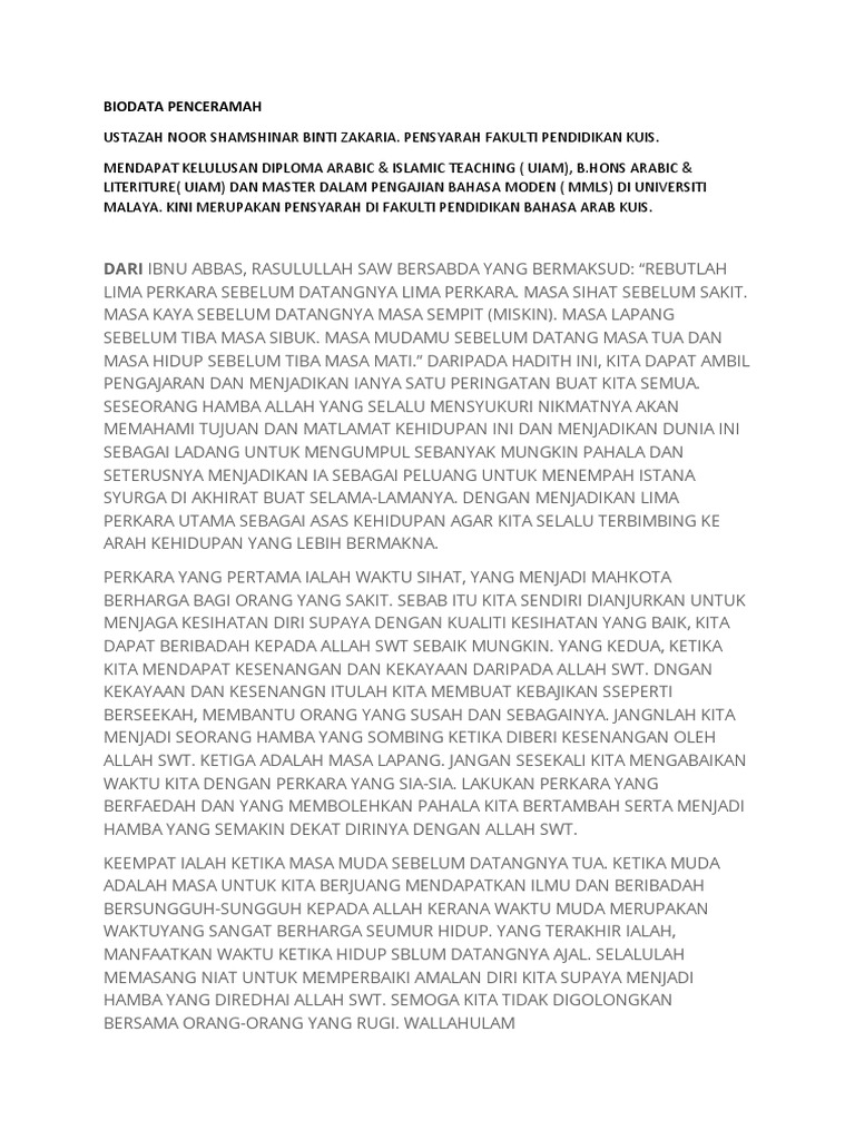 Lima Perkara Penting dalam Kehidupan | PDF