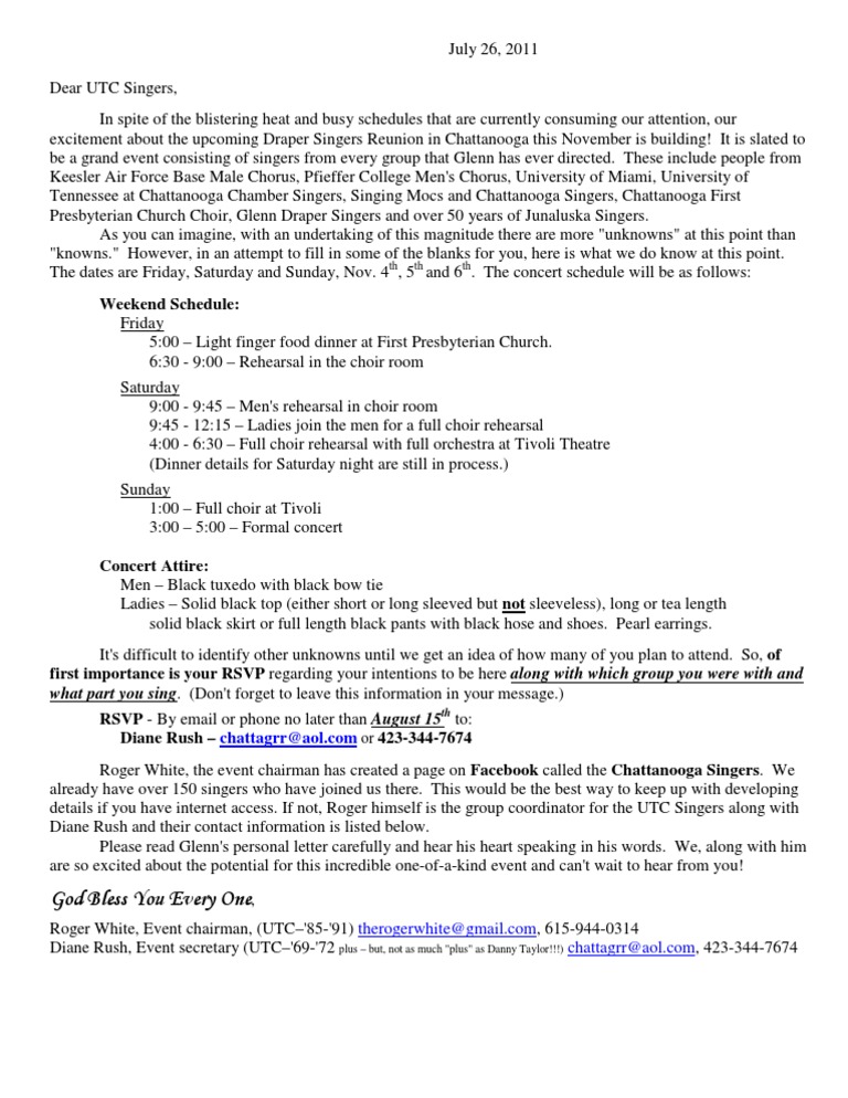 UTC Singers Letter | Download Free PDF | Choir | Leisure