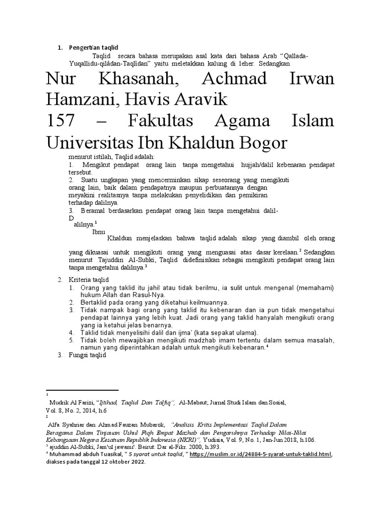 Pengertian Taqlid | PDF Pengertian Taqlid | PDF