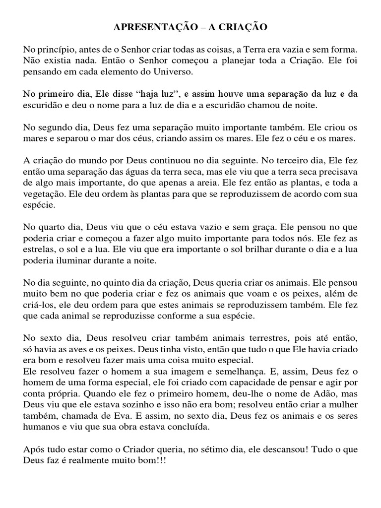 Apresentação - A Criação (Tamires) | PDF