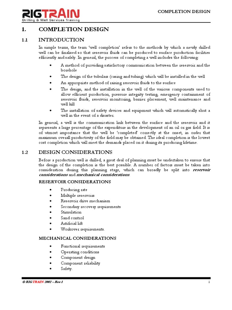 Sec 2 Completion Design | PDF | Casing (Borehole) | Chemical Engineering