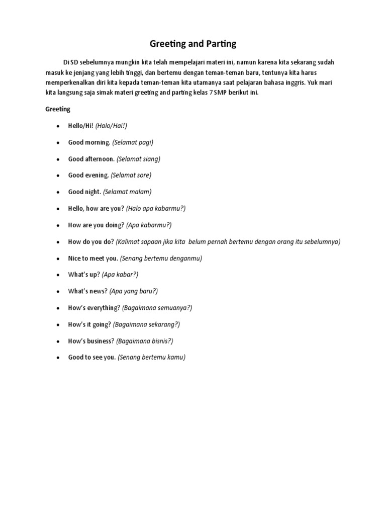 Materi Pembahasan 1 - Greeting and Parting | PDF | Karier & Perkembangan | Pengembangan Diri