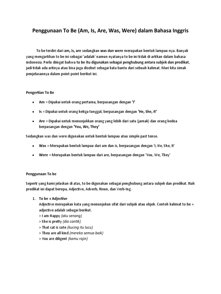 Penggunaan To Be dalam Bahasa Inggris | PDF