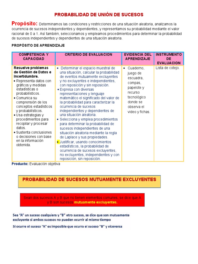 Probabilidad de Unión e Intersección de Sucesos 5° | PDF | Probabilidad ...
