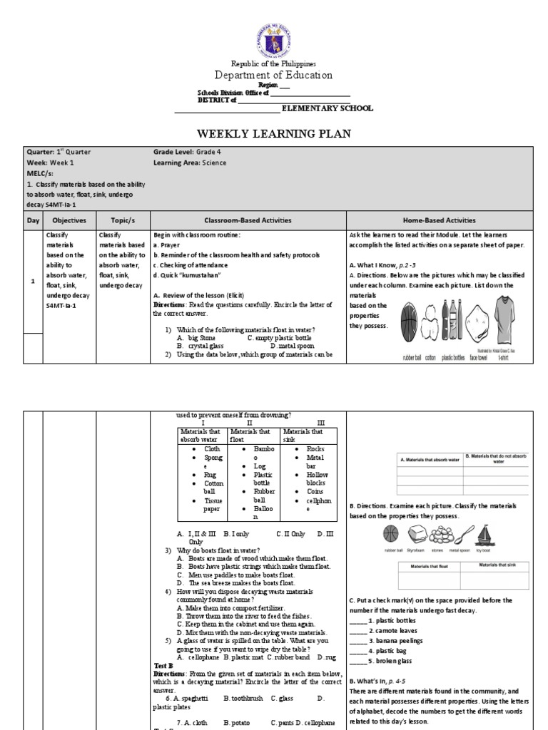 Science4 WLP Q1 Week1-7 | PDF | Decomposition | Materials