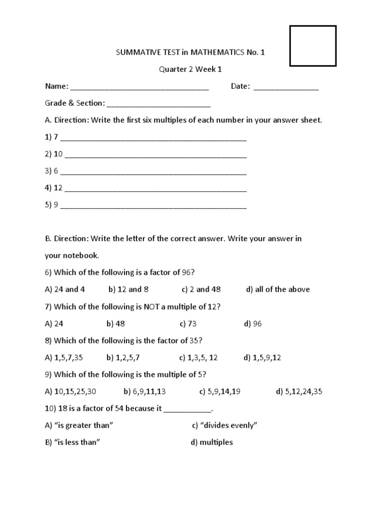 Summative Test in Mathematics No.1 | PDF | Teaching Methods & Materials ...