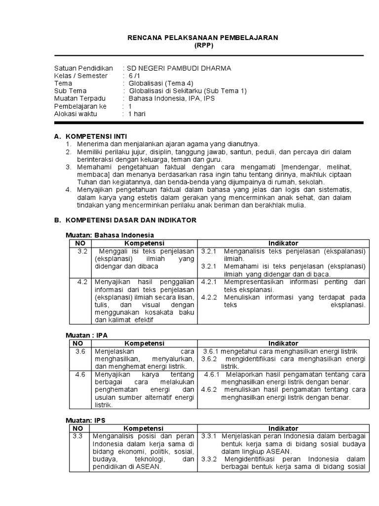 RPP TEMA 4 Kelas 6 | PDF | Kesehatan Holistik | Sains & Matematika