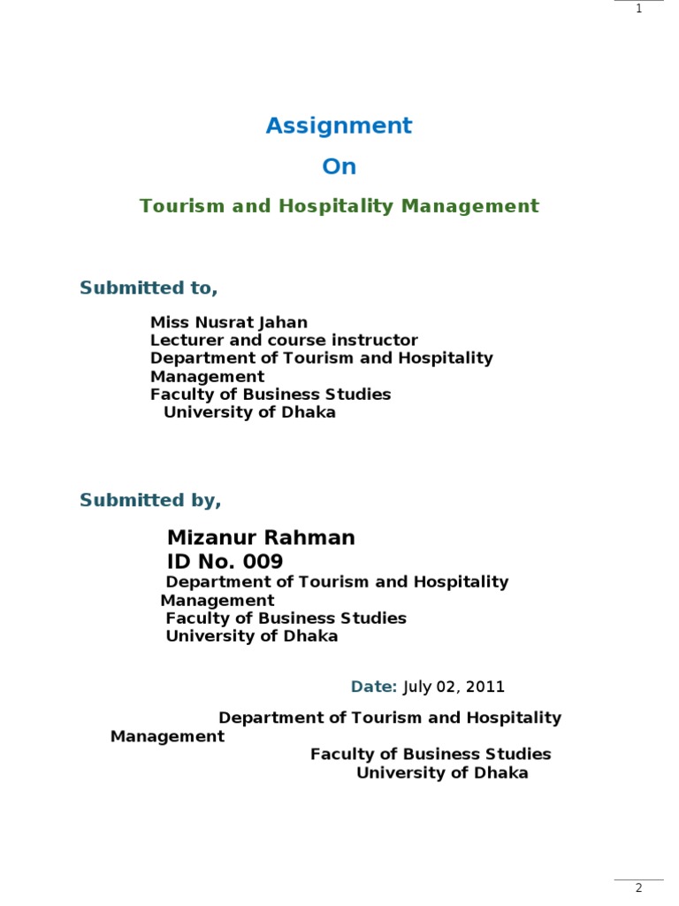 Assignment On: Tourism and Hospitality Management | PDF | Strategic ...