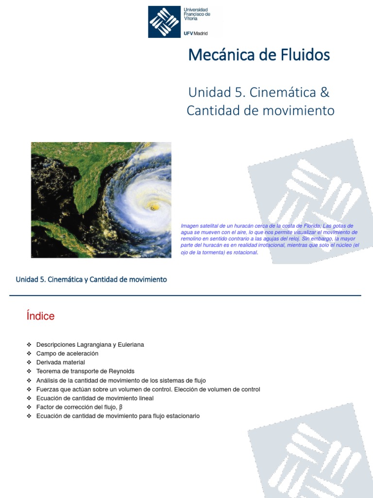 Unidad 5. Cinemática de Un Fluido | PDF | Fuerza | Mecánica de fluidos