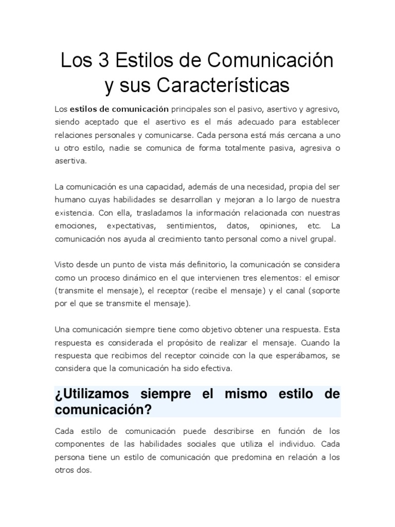 Los 3 Estilos de Comunicación y Sus Características | PDF | Comunicación | Comunicación no verbal