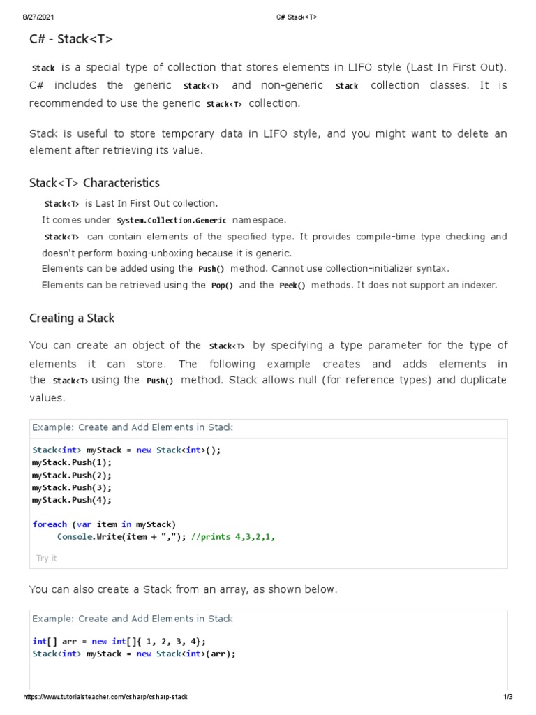 C Stack T Pdf C Sharp Programming Language Information