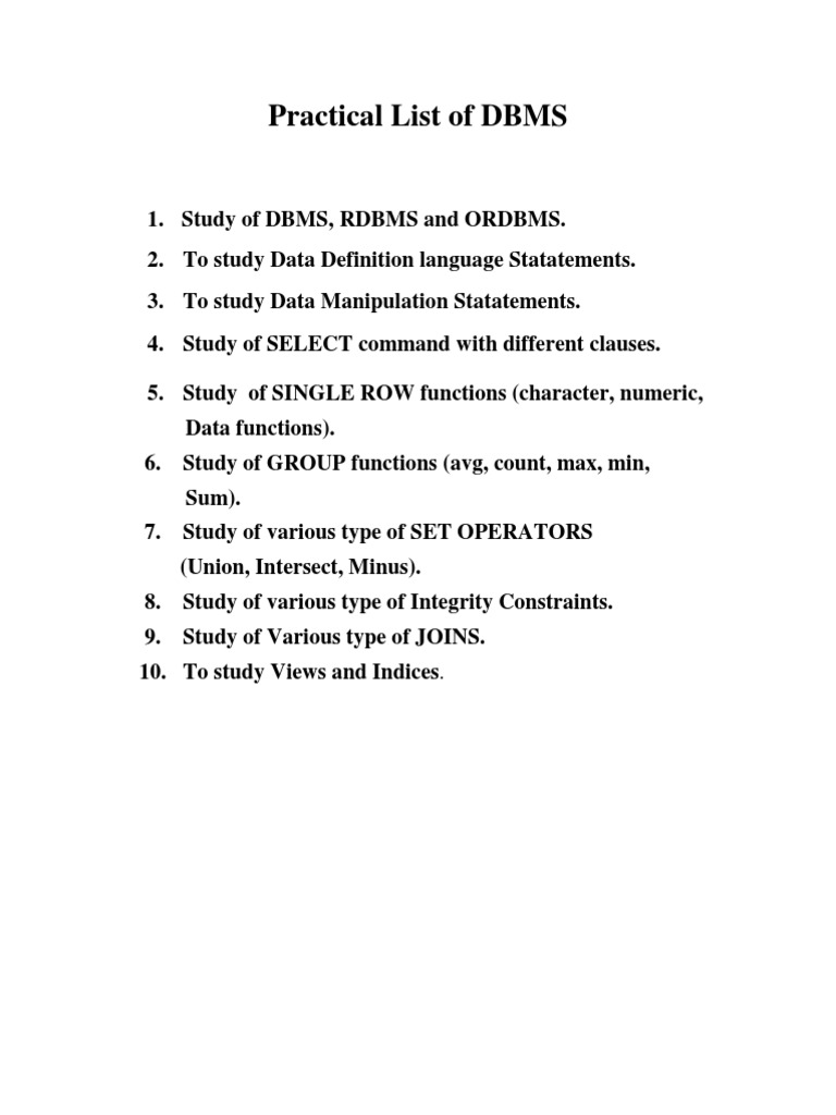 Practical List of DBMS: and Indices | PDF | Database Index | Sql