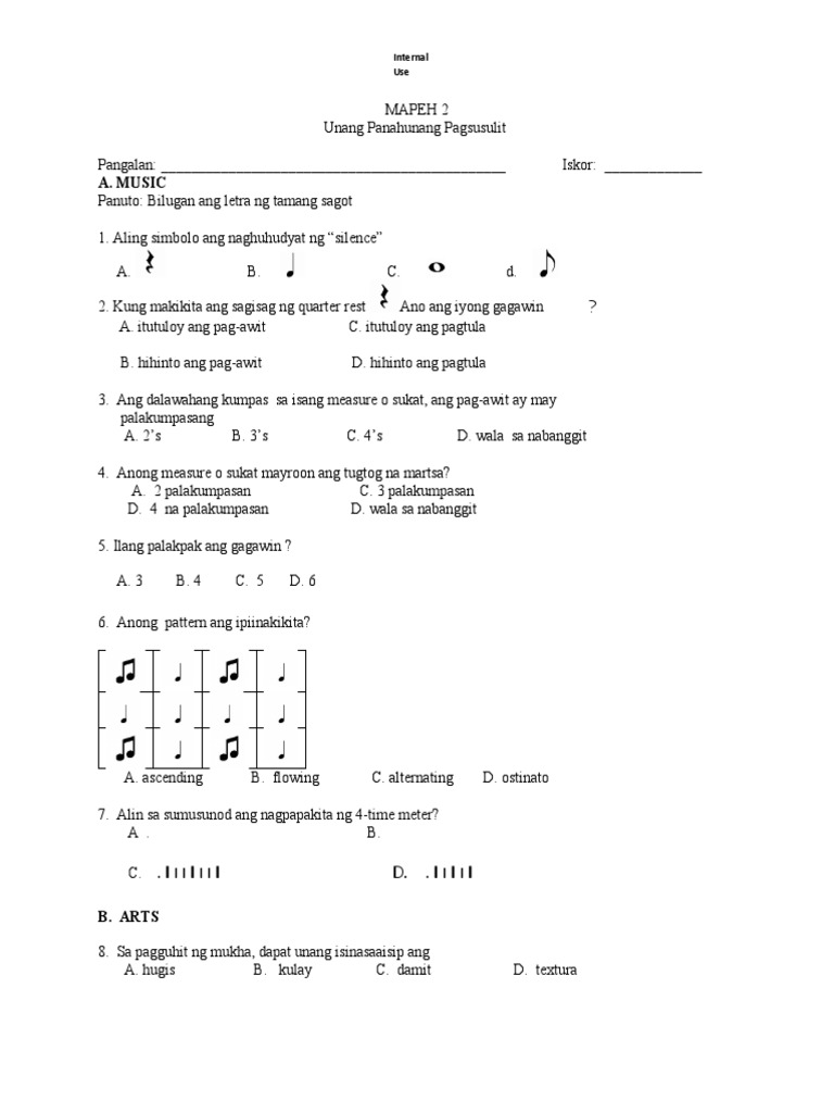MAPEH 2 Test Questions | PDF