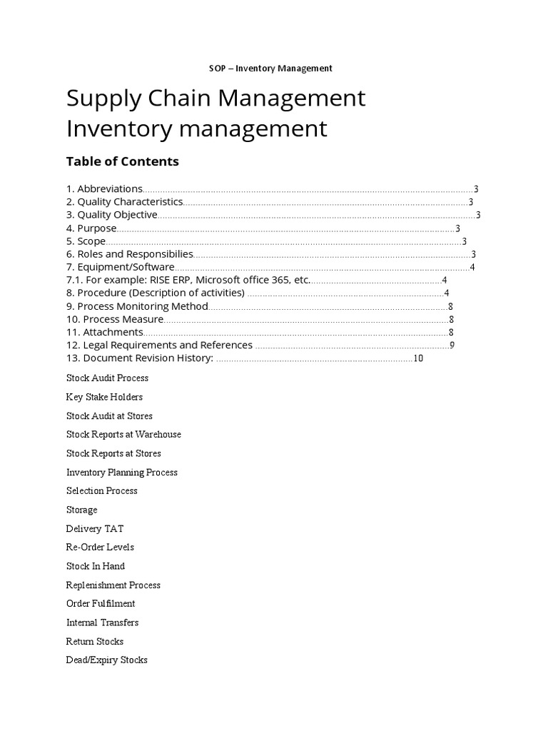 SOP - Inventory Management | PDF | Inventory | Enterprise Resource Planning