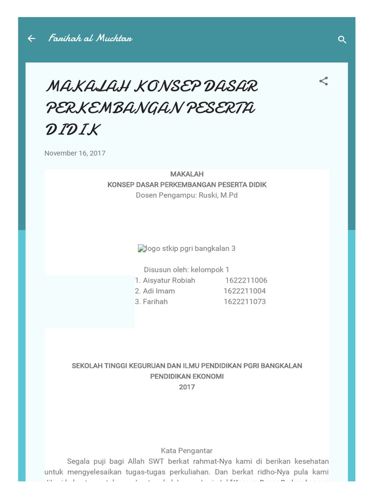 Makalah Konsep Dasar Perkembangan Peserta Didik - 1632014231851 | PDF
