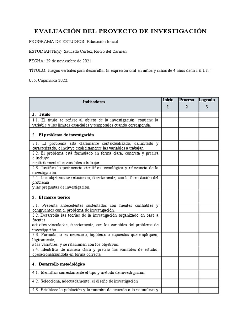 Ficha de Evaluación Del Proyecto | PDF