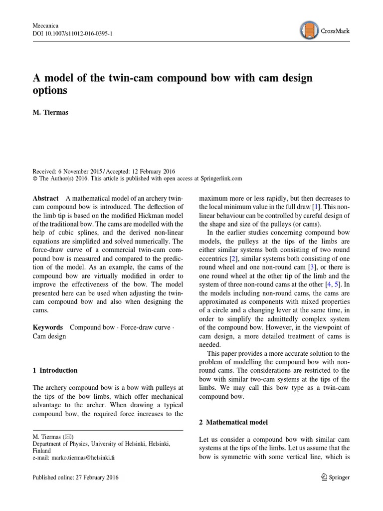 A Model of The Twin Cam Compound Bow With Cam Design Options PDF | PDF ...