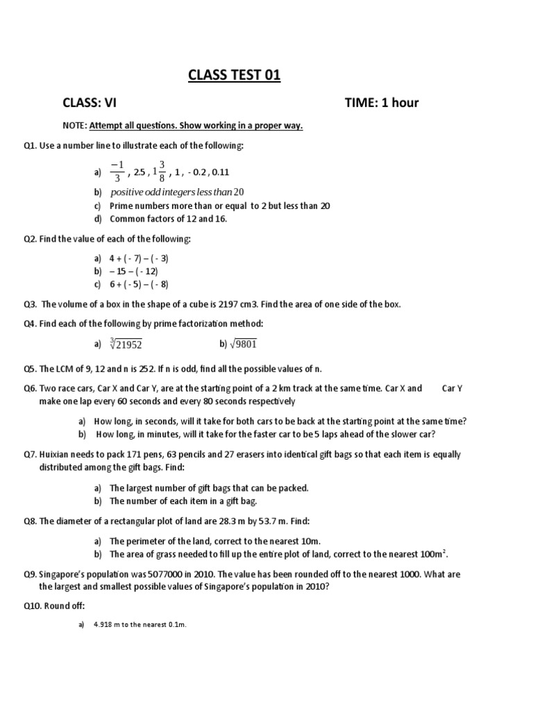 Class Vi Test | PDF