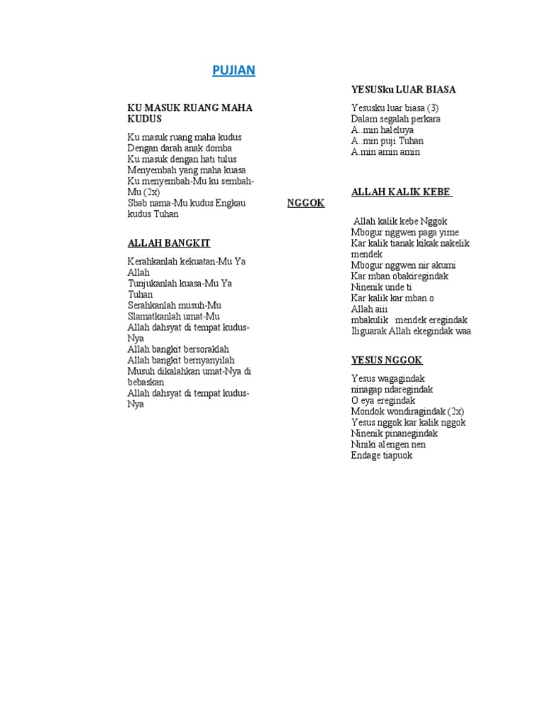 Lagu Lagu Daerah Papua Song Papua Pujian | PDF