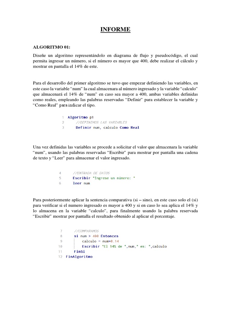 INFORME | PDF | Algoritmos | Variable (informática)