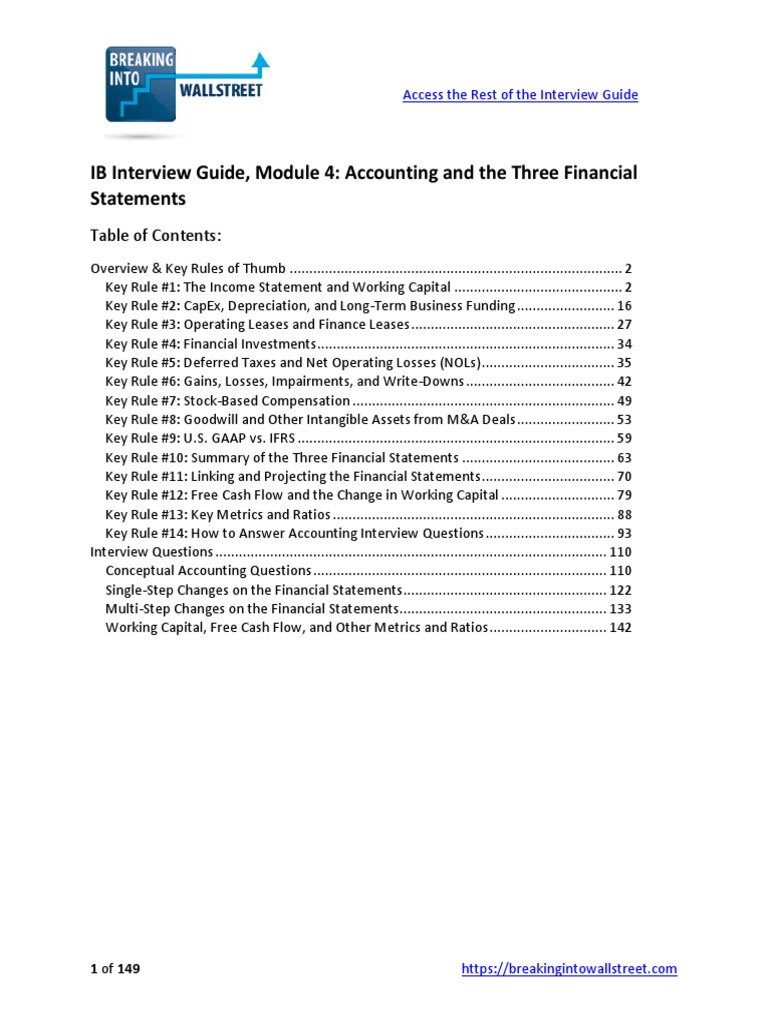IB Interview Guide, Module 4: Accounting and the Three Financial Statements | PDF | Stocks ...