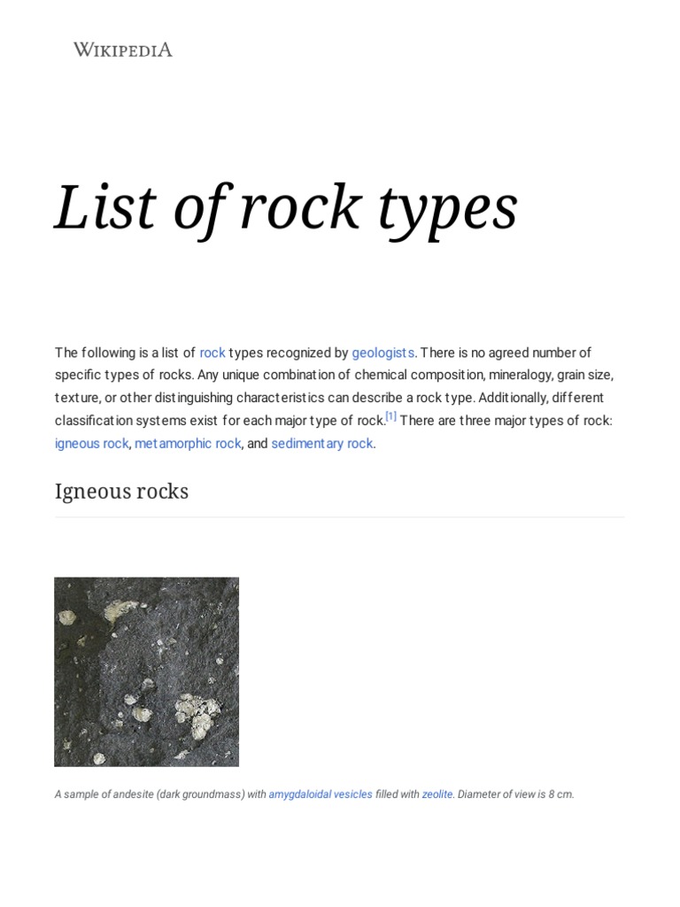 List of Rock Types | PDF | Basalt | Igneous Rock