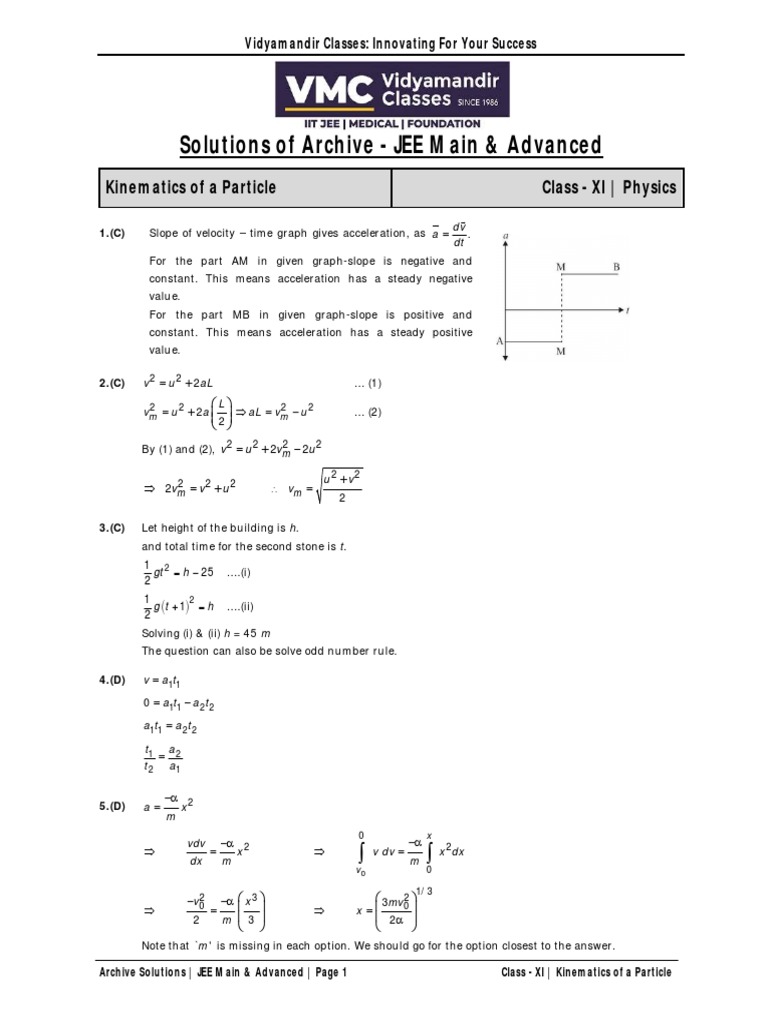 JEE Main 2021 - Kinematics of A Particle - Solutions | PDF | Acceleration | Geometry