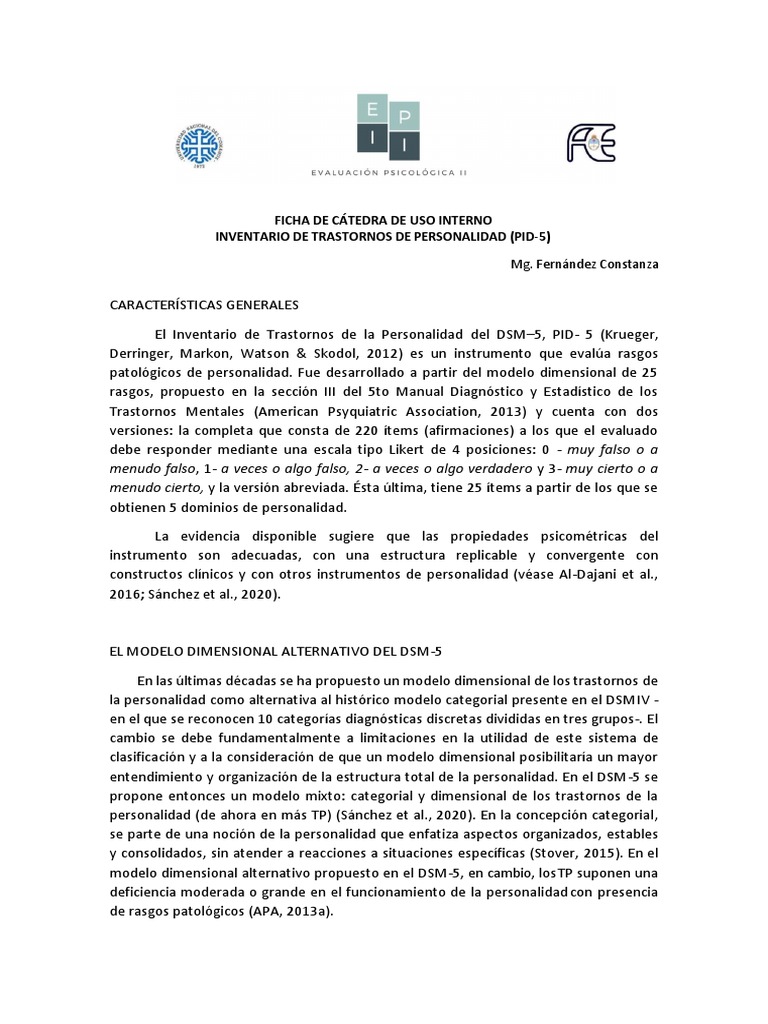 Ficha de Cátedra de Uso Interno Inventario de Trastornos de ...