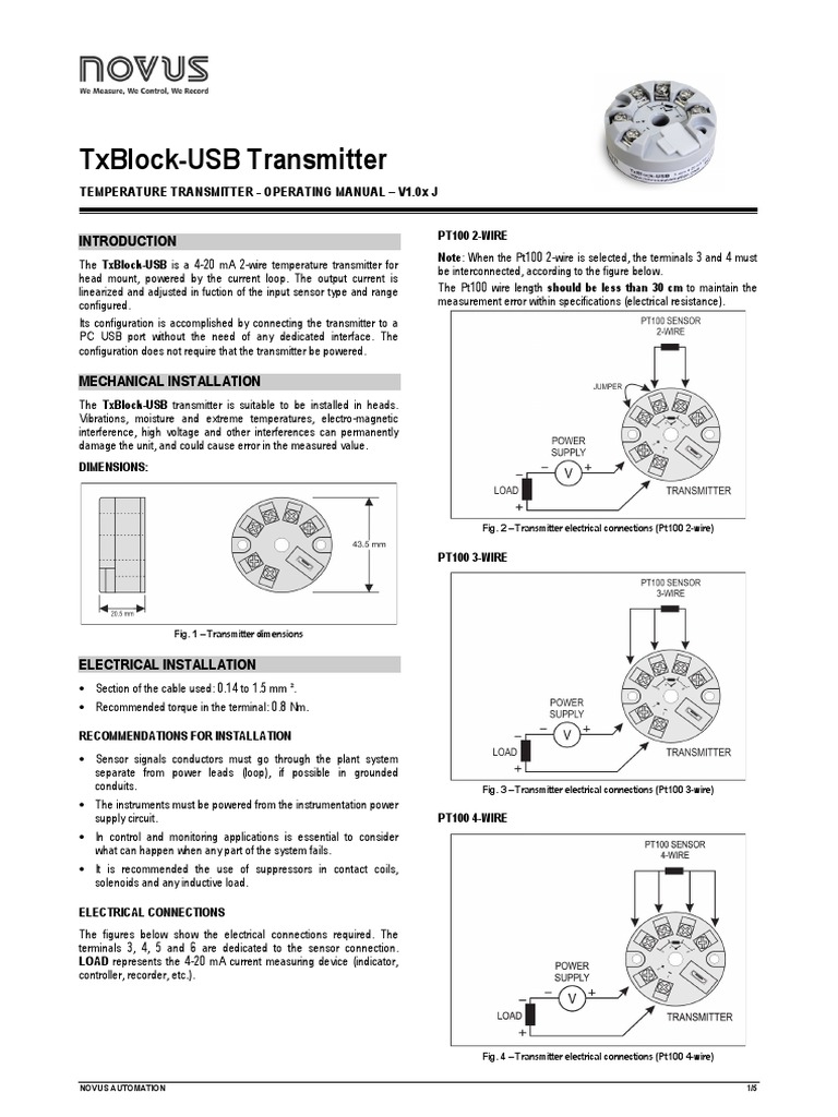 Manual Txblock Transmitter Usb 4-20ma v10x I en | PDF | Thermocouple | Usb