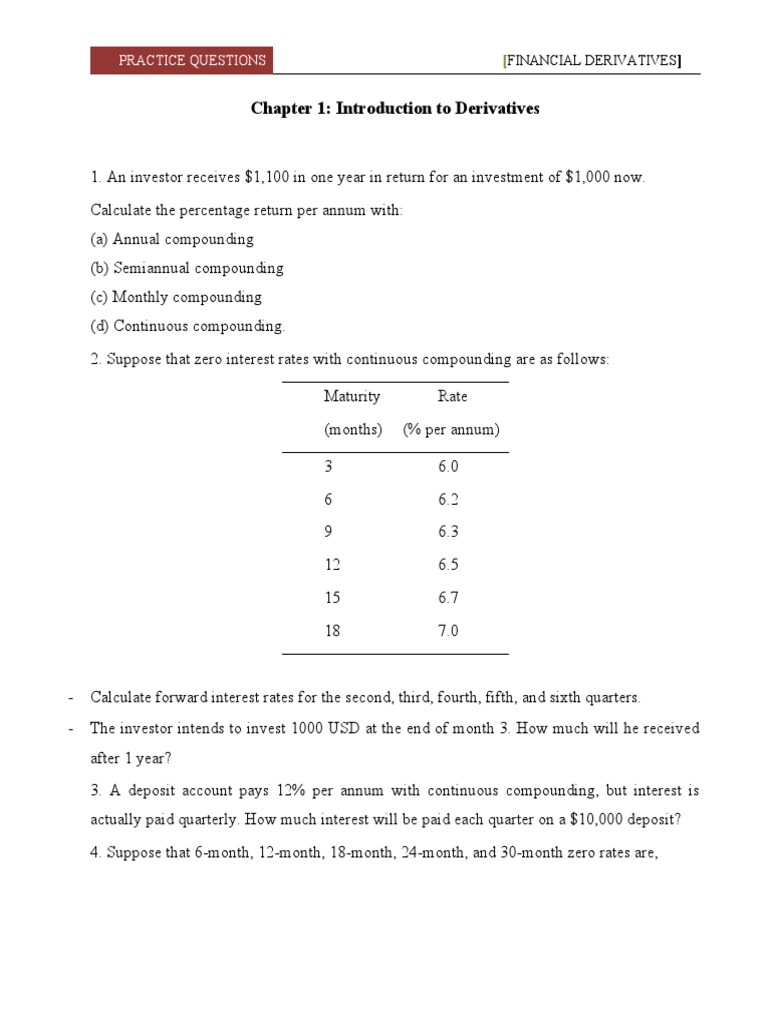 Practice Questions C1-C3 | PDF | Futures Contract | Hedge (Finance)