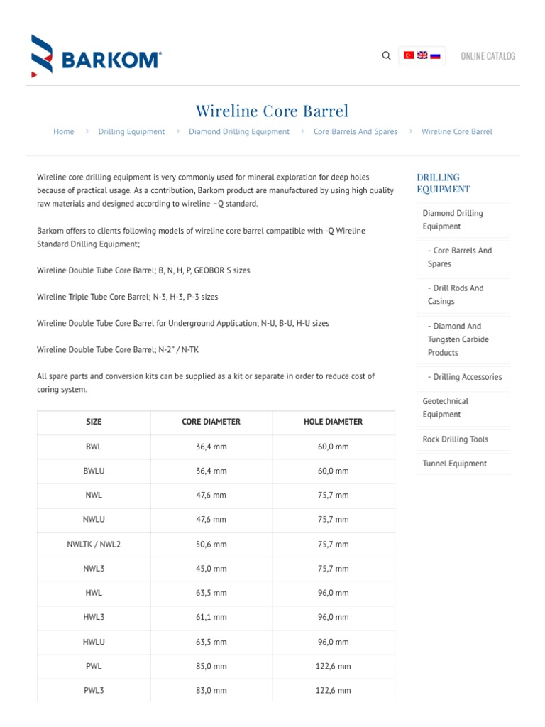 Wireline Core Barrel - BARKOM GROUP | PDF | Drilling | Industrial Processes