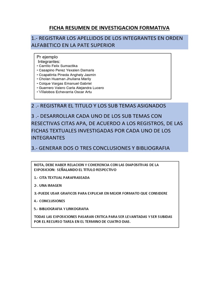 FICHA RESUMEN DE INVESTIGACION FORMATIVA | PDF