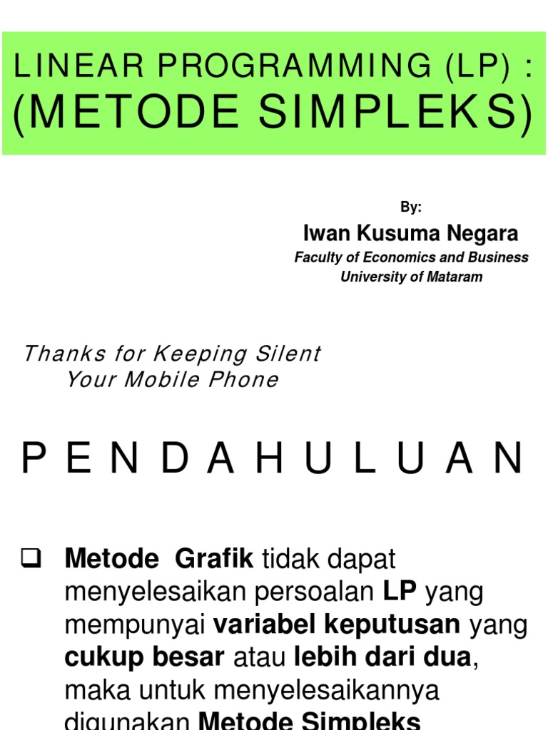 Materi 3 LP Metode SIMPLEKS | PDF