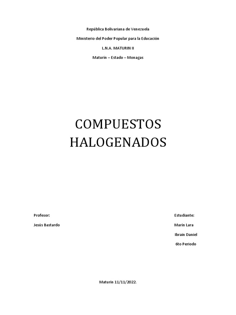 Compuestos Halogenados: Definición y Uso | PDF | Compuestos químicos ...