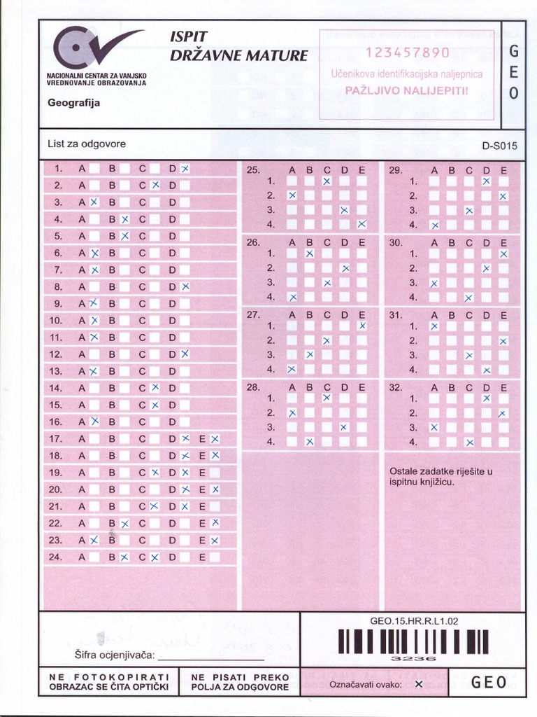GEO List Za Odgovore S Ispunjenim Zadacima | PDF
