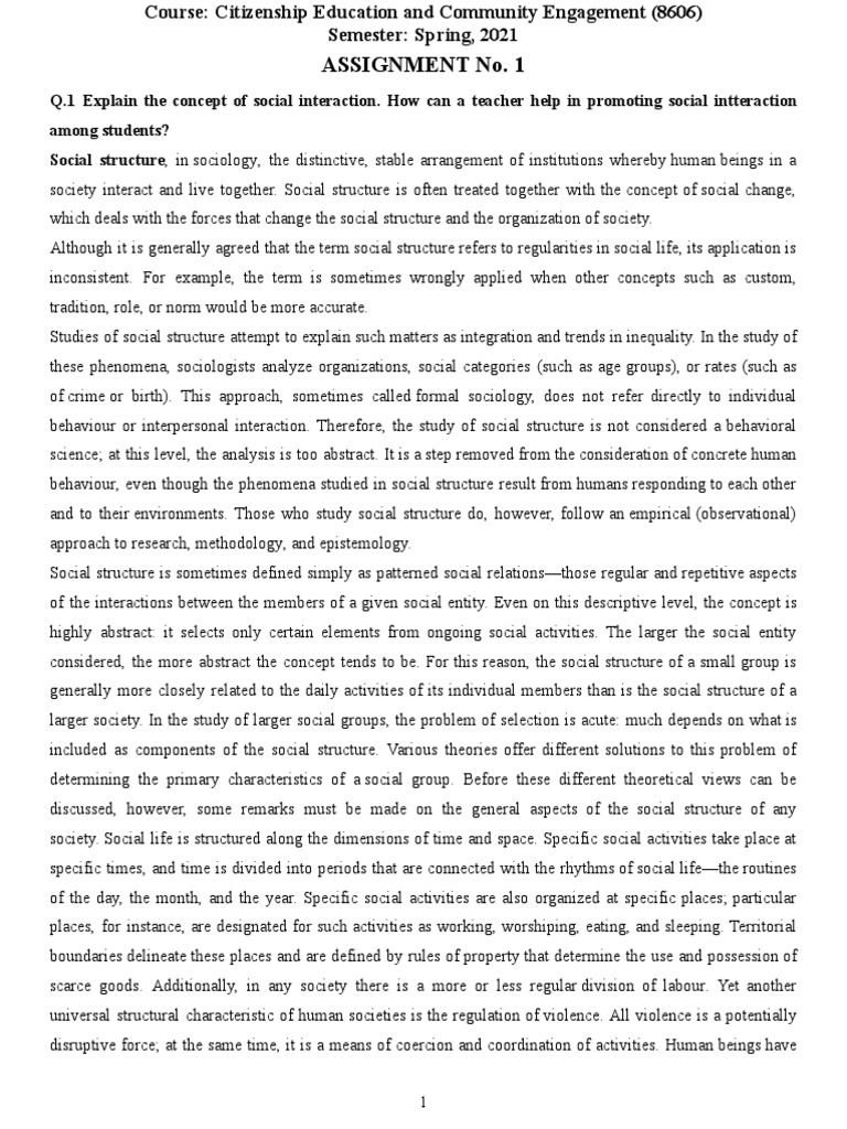8606 - Solved Assignment 1 by Ahmad | PDF | Socialization | Sociology