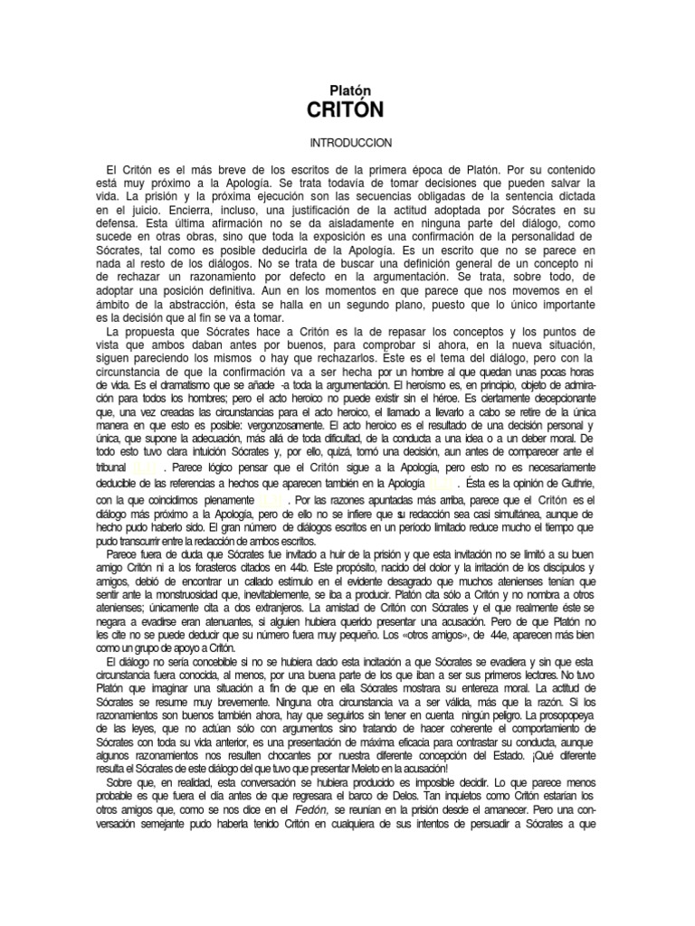 Critón | PDF | Platón | Filosofía Griega Clásica